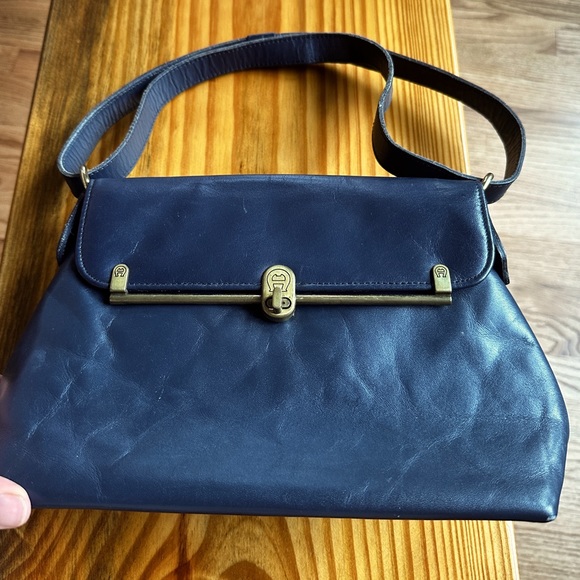 Etienne Aigner | Bags | Vintage Navy Blue Aigner With Brass ...
